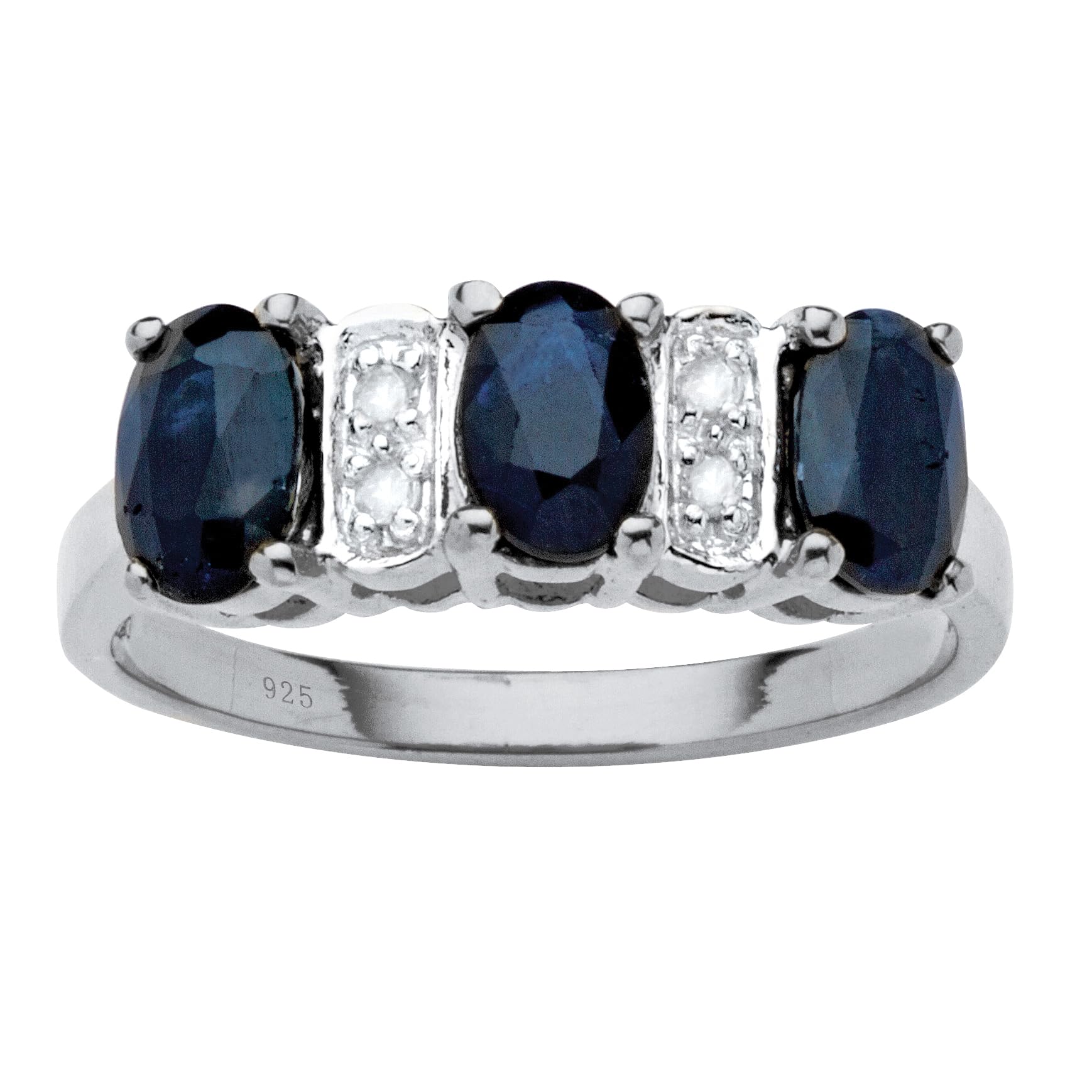 PalmBeach Yellow Gold-Plated or Platinum-Plated Sterling Silver Oval Cut Genuine Blue Sapphire and Diamond Accent Ring Size 7