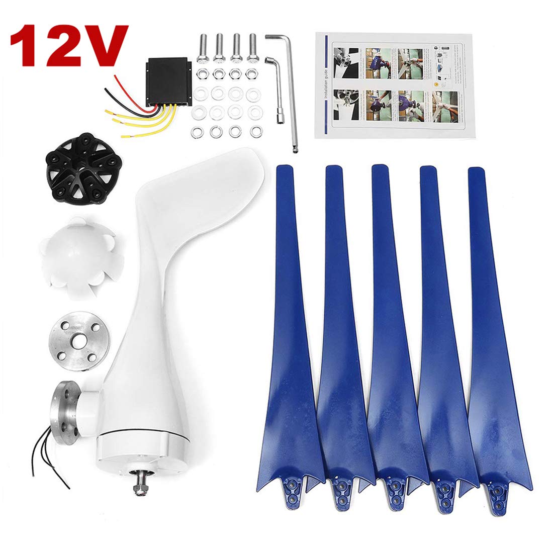 LYYNTTK Wind Turbine Generator 800W DC 12V Wind Turbine 5 Blade Low Wind Speed Starting NSK Bearings Garden Street Lights Wind Turbines with Charge Controller Garden