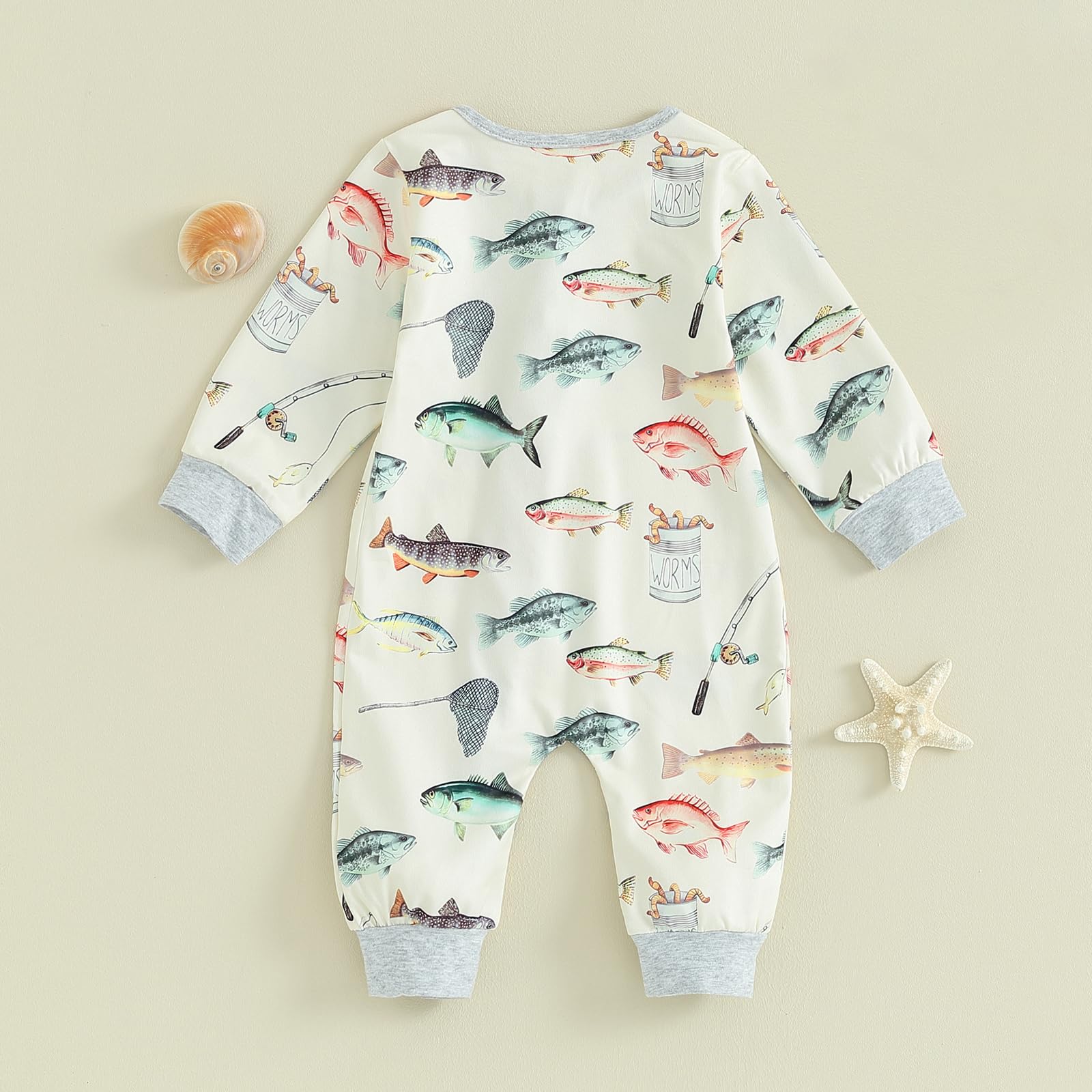 Lamuusaa Western Baby Girl Boy Clothes Long Sleeve Cow Print Romper Zipper Bodysuit Jumpsuit One Piece Fall Winter Outfit (Fish-White, 0-6 Months)