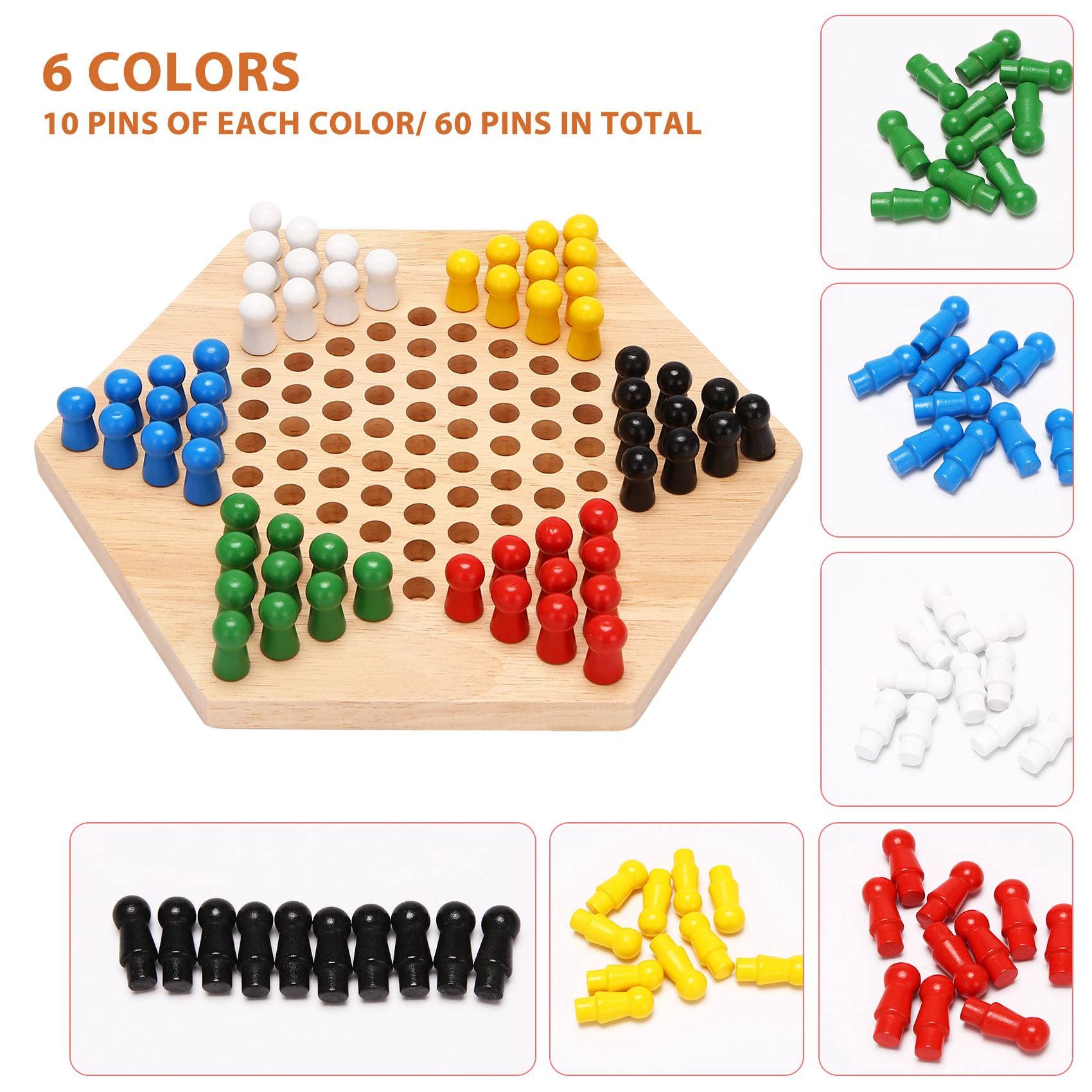Spacesea Traditional Hexagon Wooden Chinese Checkers Family Game Set