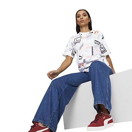 PUMA Women's Classics Printed Tee, White-AOP, Large