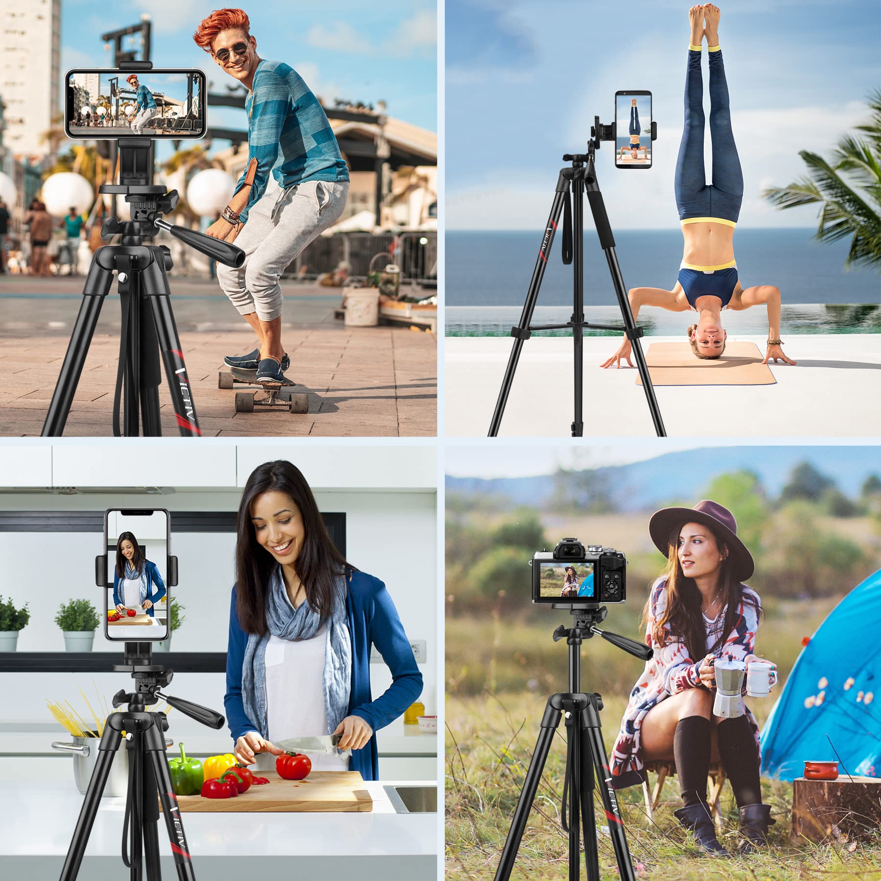 Tripod for Camera, 63 inch Tall Camera tripod stand, Lightweight Cell Phone Tripod Stand with Remote, Compatible with iPhone/Android/Camera, Perfect for Video Recording/Selfies/Live Stream/Vlogging