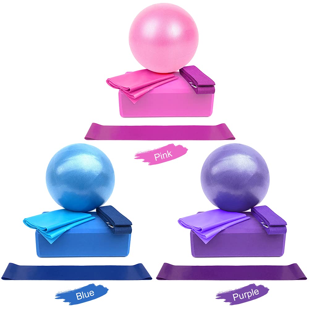 Lixada 5Pcs Yoga Ball Chair,Yoga Equipment Set Include Yoga Ball Yoga Blocks Stretching Strap Resistance Loop Band Exercise Band (Purple)
