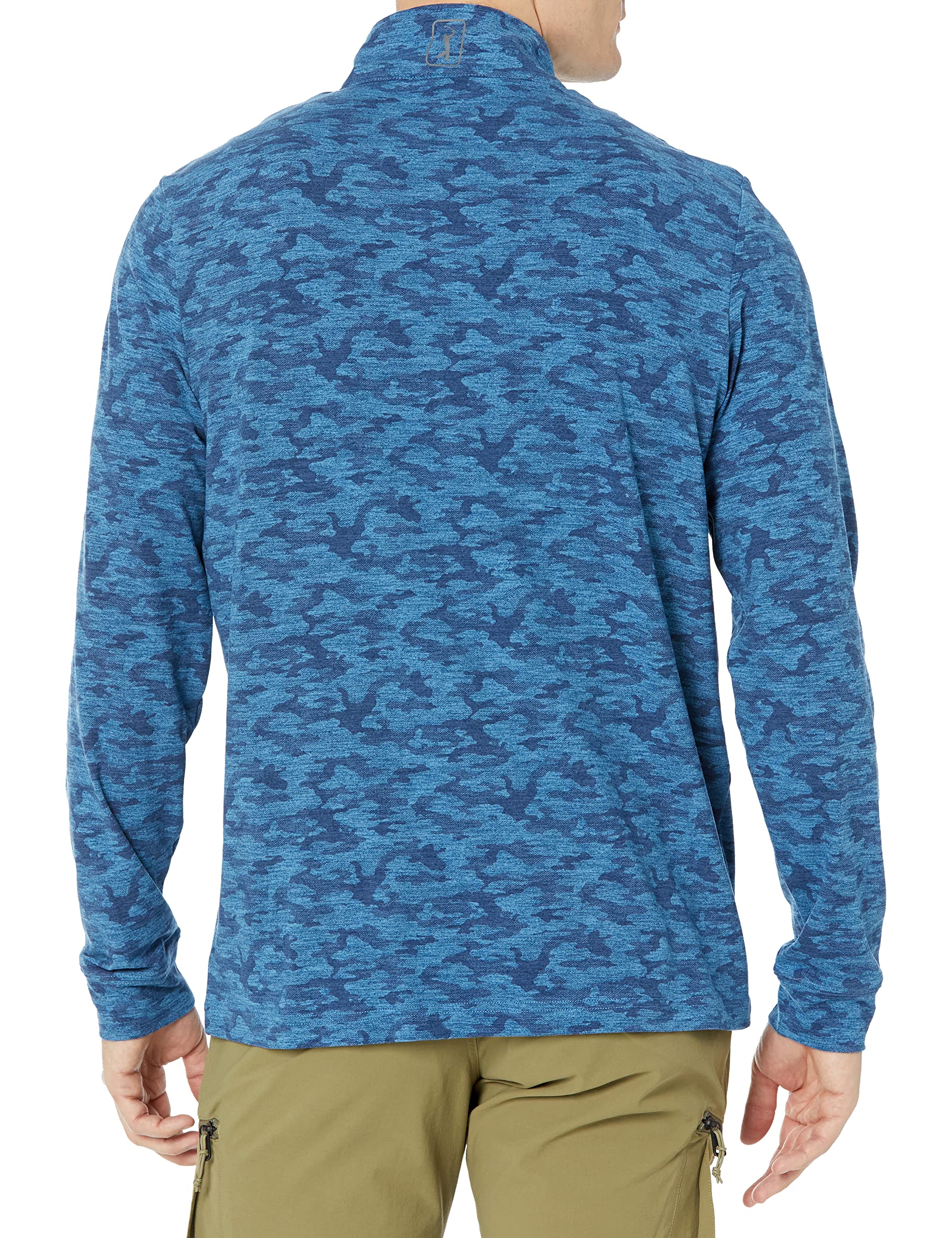 PGA TOUR Men's Luxe Wr Touch Camo Print 1/4 Zip Base Layer, Blue Grouper HTR, Medium