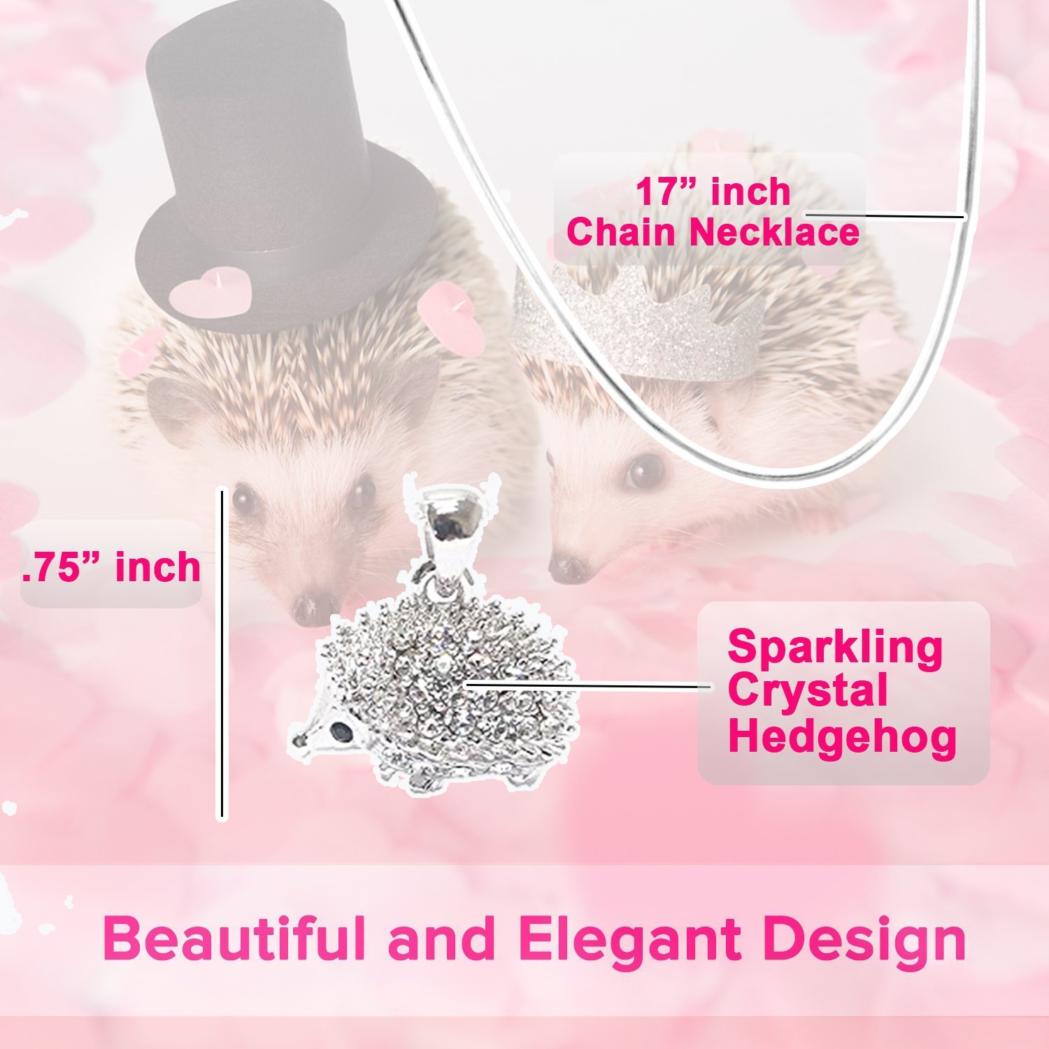 Lola Bella Gifts Crystal Hedgehog Fashion Necklace with Gift Box (Silver-tone)