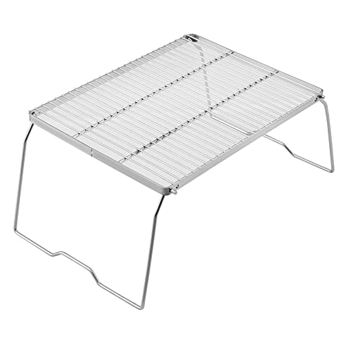 YETO Portable Folding Campfire Grill Over Fire Outdoor Camping Grill Grate with Legs， 304 Stainless Steel Grate with Carrying Bag for Cooking BBQ Picnic Hiking 16 x 12 x 9 inches