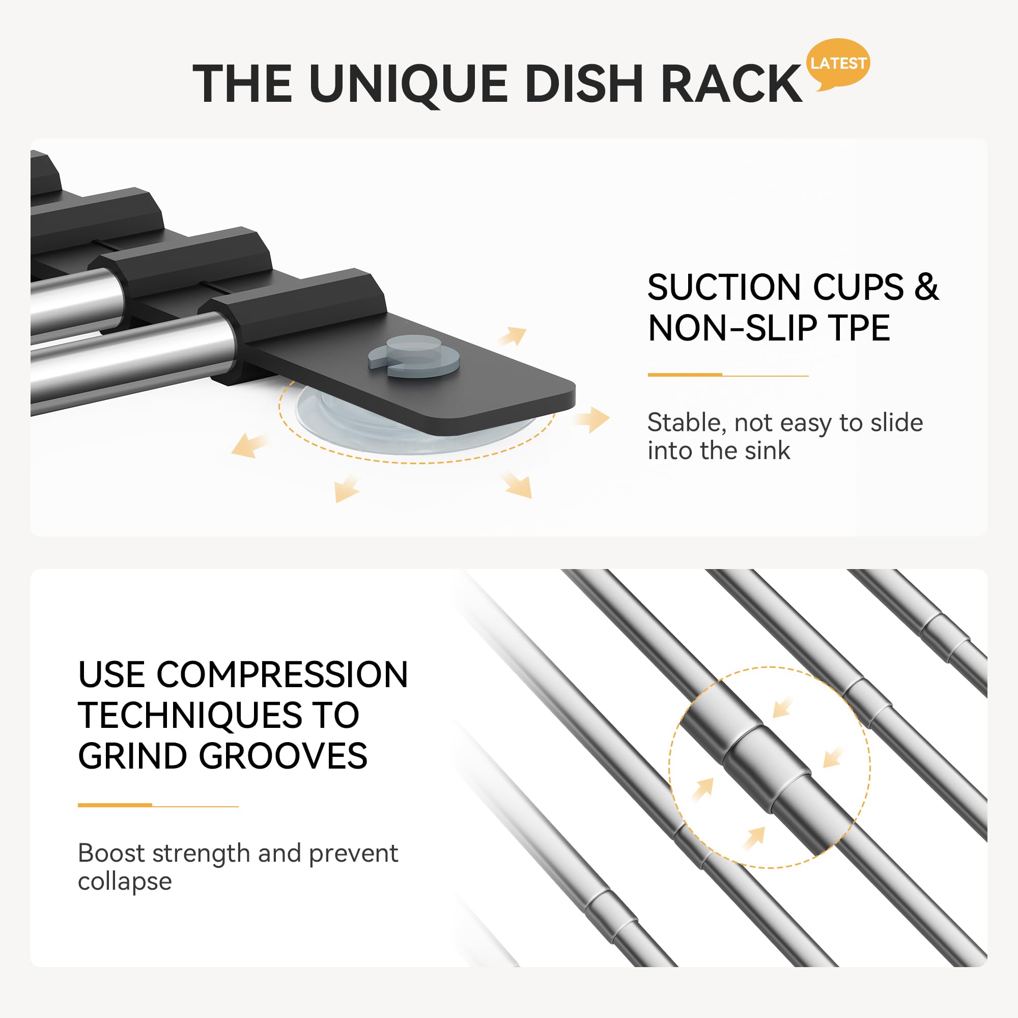 Yofidra Expandable Roll-Up Dish Drying Rack (Up to 19.6") with Expandable Storage Basket, Over-The-Sink Dish Drainer Drying Rack, Foldable Stainless Steel Kitchen Drainer - Black