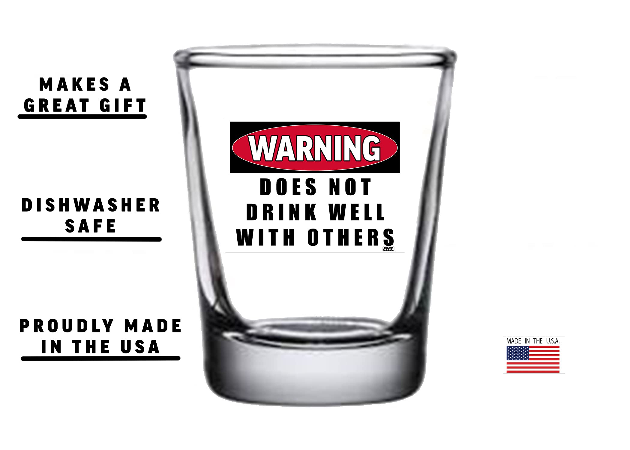 Rogue River Tactical Funny Shot Glass Warning Does Not Drink Well With Others Gag Gift