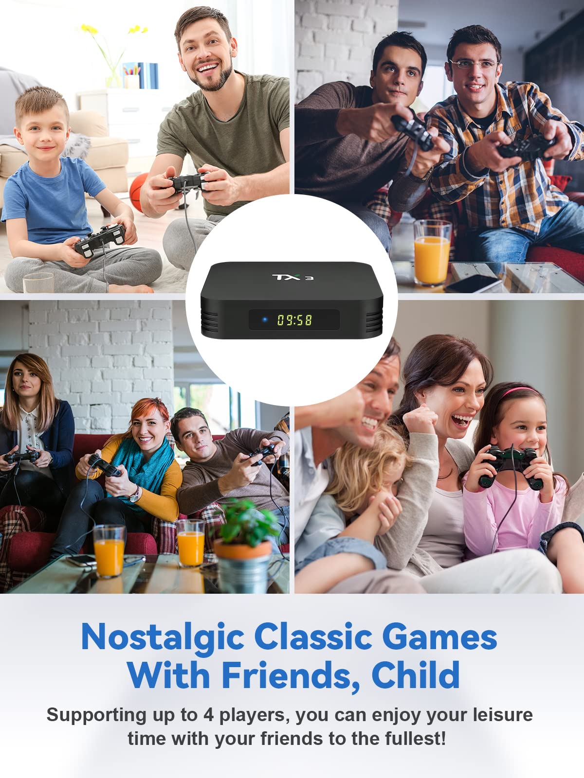 Retro Games Console Built in 90,000+ 80's-90's Games, Classic Video Game Console, Super Console X3 Emulator Console Game System, S905X3 Chip, 70+ Emulators, 2 Wired Controllers