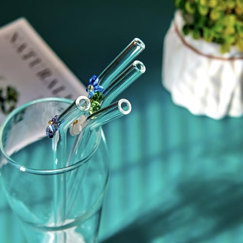 Reusable Glass Straws | 8.2'' X 8mm with Cleaning Brush | Perfect for Smoothies, Milkshakes, Juices ,Teas and Other Cold/Hot Beverages