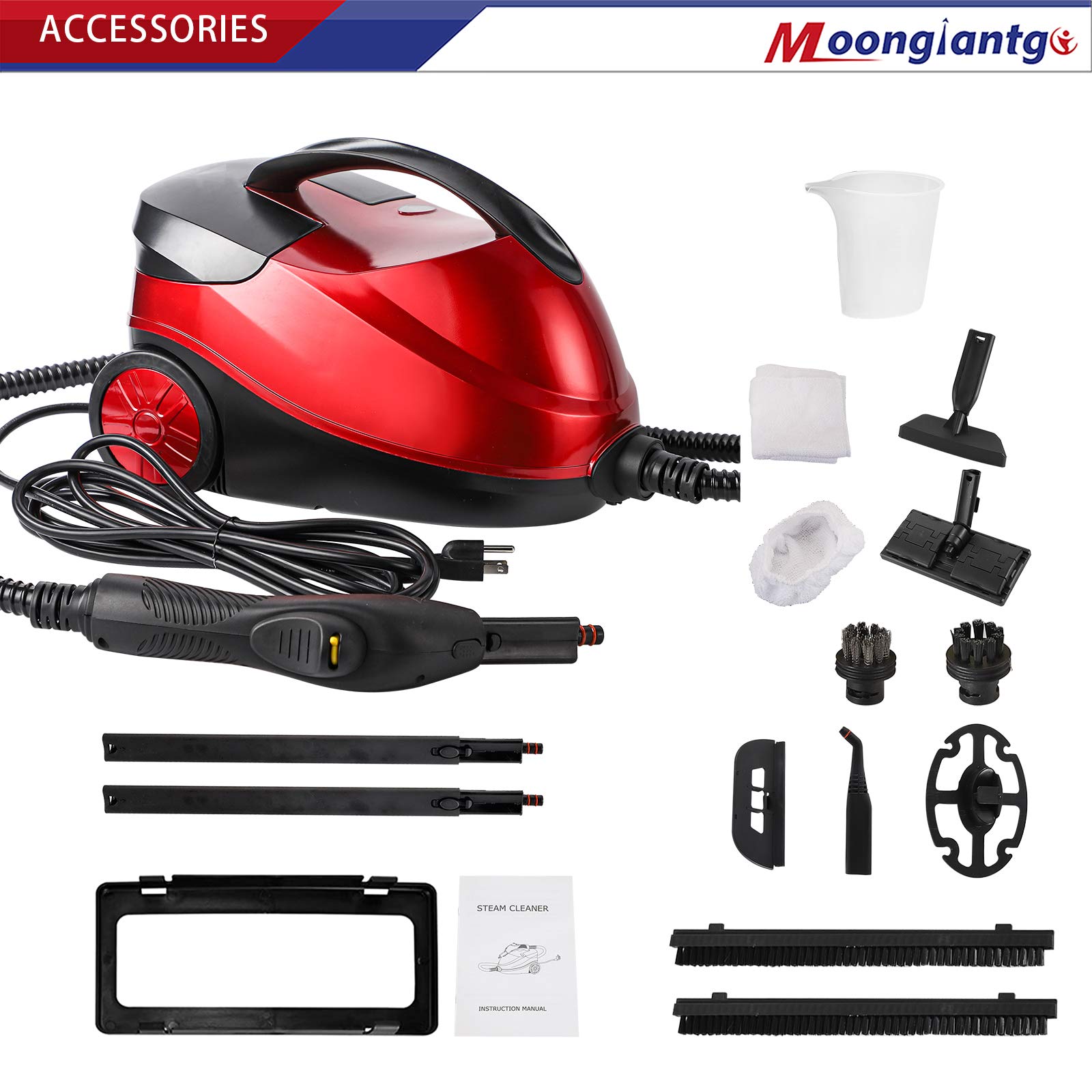 Moongiantgo 2000W Multipurpose Steam Cleaner Home Steam Cleaning Machine 1.5L Continuous Add Water for Kitchen House Chemical-Free Cleaning with Interchangeable Accessories (110V US Plug)