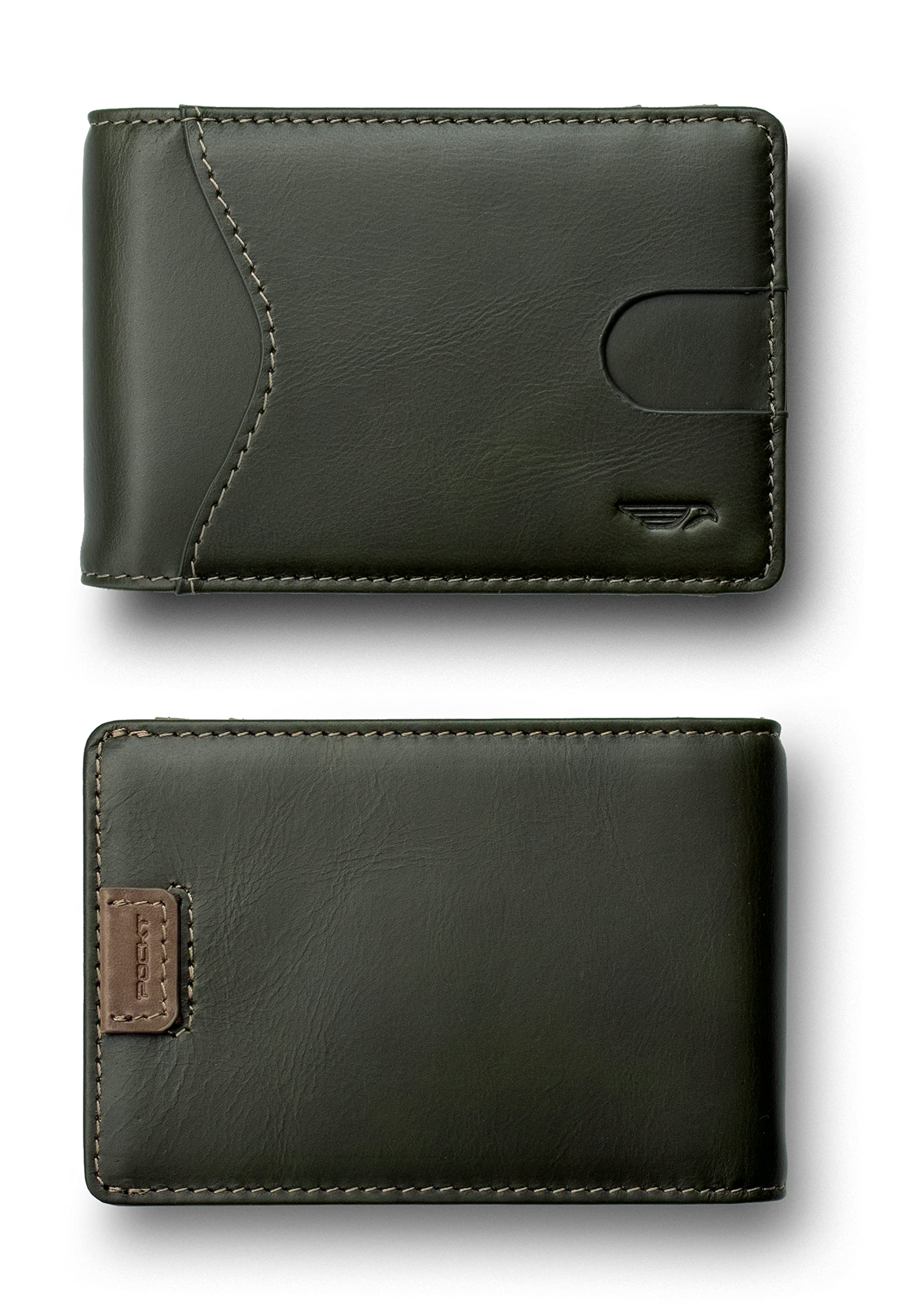 POCKT Slim Bifold Wallet for Men with Money Clip - Minimalist Leather RFID Blocking Front Pocket Mens Wallets | Stone Black