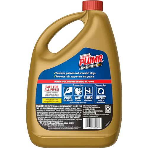 Liquid-Plumr Pro-Strength Clog Destroyer Gel with PipeGuard, Liquid Drain Cleaner - 80 Ounces (Package May Vary)