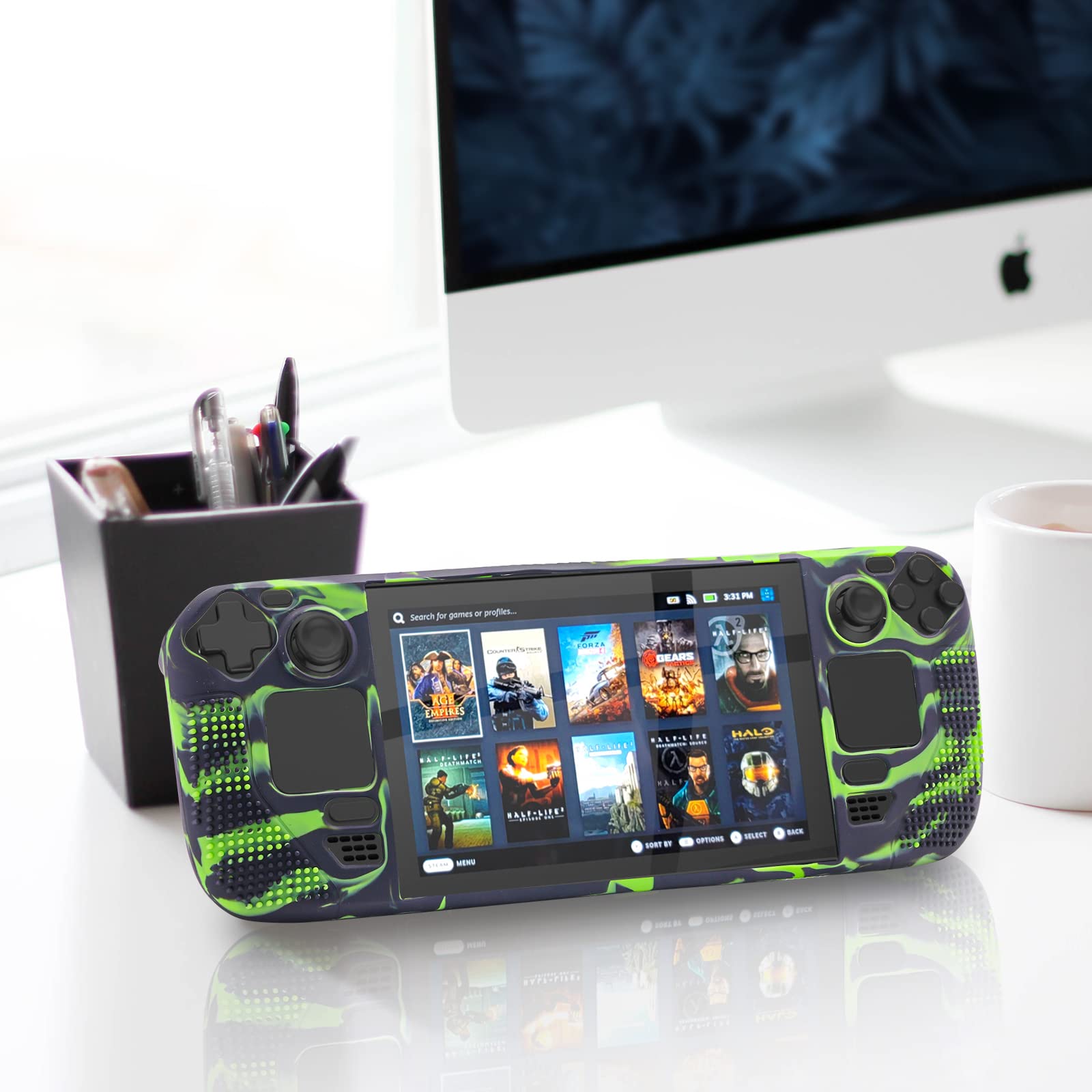 Steam Deck Camouflage Blue Silicone Cover - Full Body Protective Case, Enhanced Grip & Comfort, Cooling Vents Accessible, Ideal for Gaming - Blue
