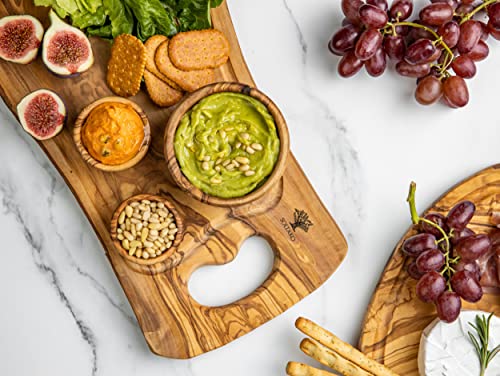 SOLTAKO Olive Wood Cutting Steak Board, Wooden Charcuterie Board, Large Cheese Board, Hand Made Serving Platter, Rustic Chopping Board with Juice Groove, Chopping Board with Handle (17,7")