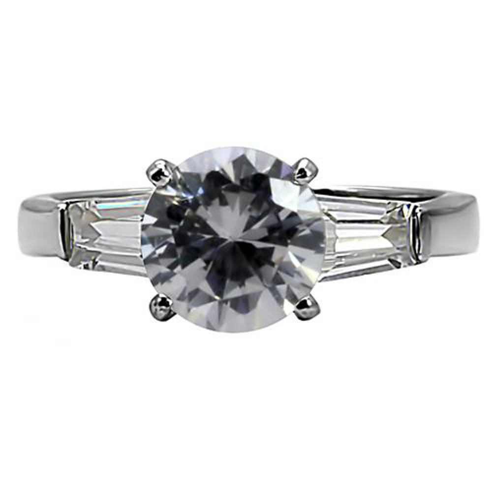 Marimor Jewelry 3 Carat Round and Baguette Cut Cubic Zirconia Stainless Steel Engagement Ring Women's Size 7