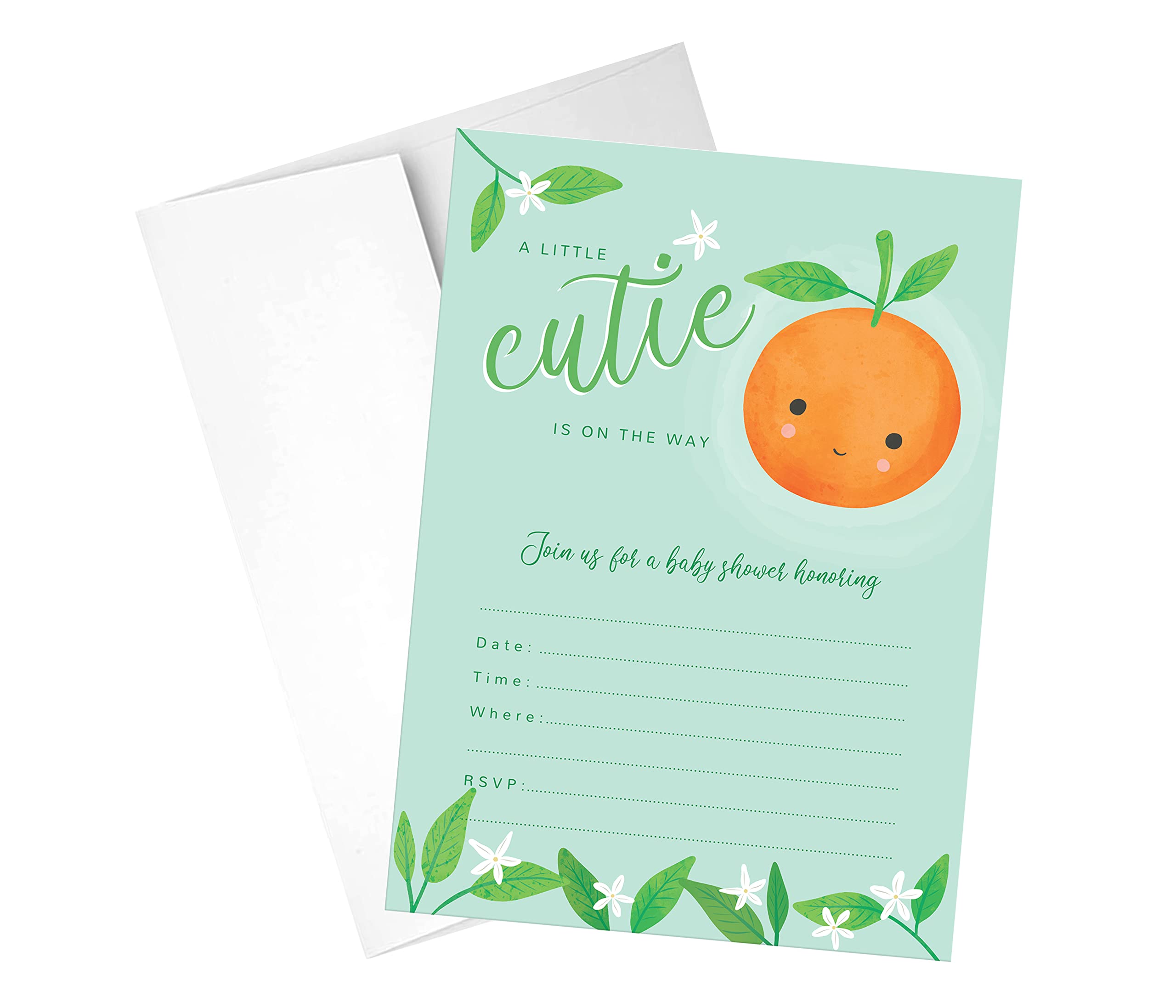 Wish Clover Little Cutie Baby Shower Invitations Fill-In Style (24-Count) Envelopes Included