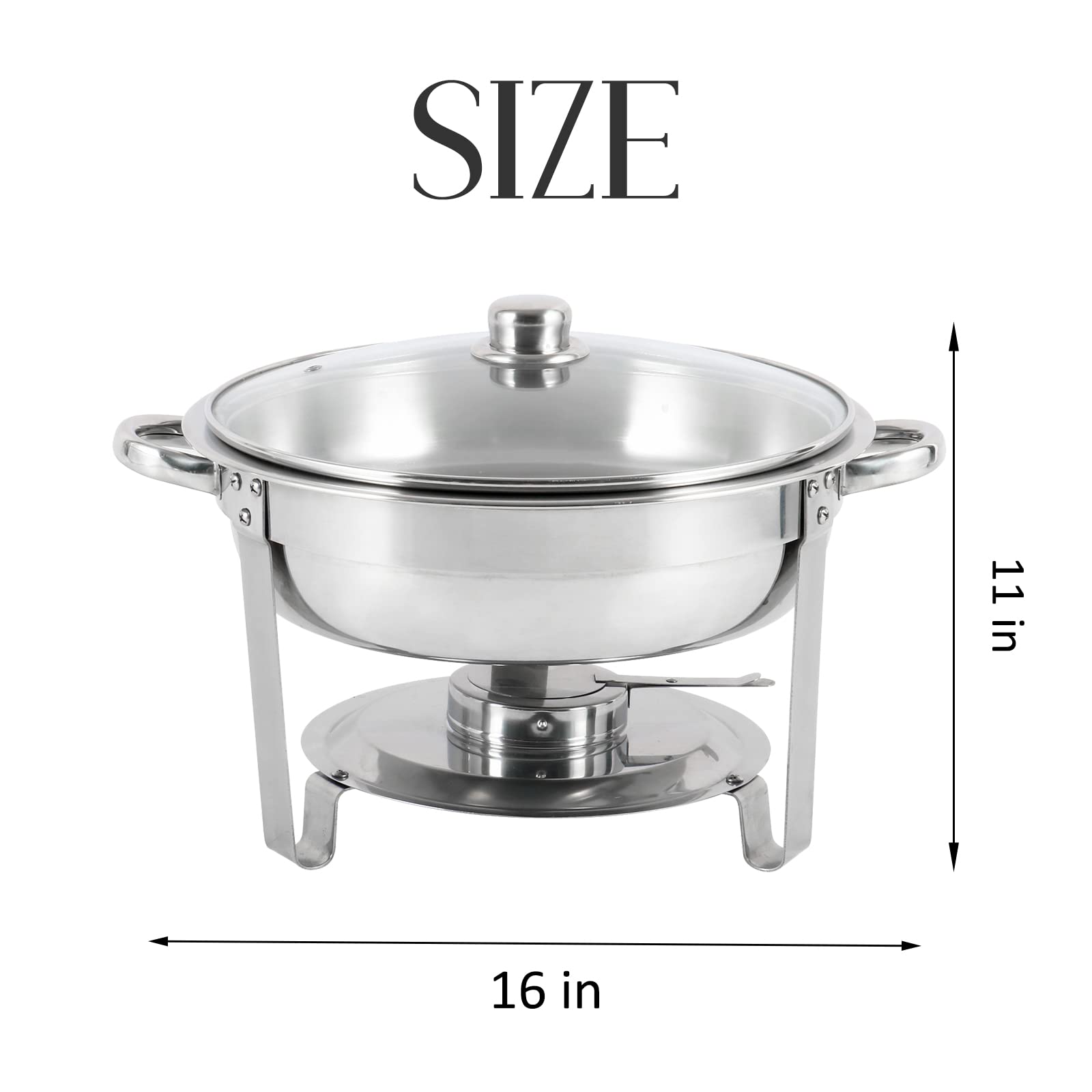 Restlrious Chafing Dish Buffet Set 4 Pack Stainless Steel Round Chafers and Buffet Warmers Set with Glass Viewing Lid, 5QT Complete Set for Buffet Catering w/Water Pan, Food Pan, Fuel Holder