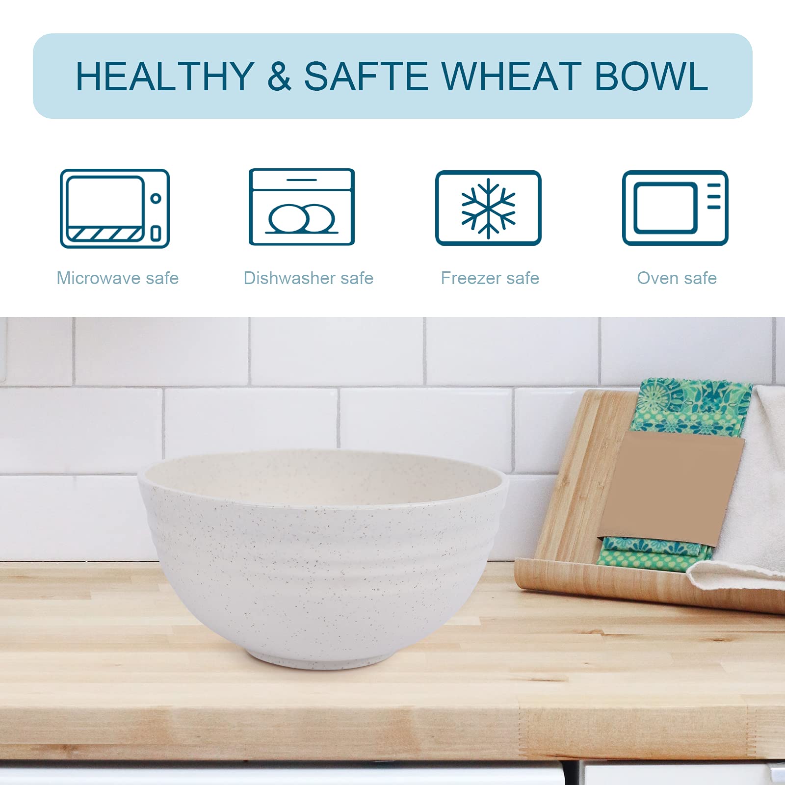 Potomart Unbreakable Cereal Bowls, 24 OZ Wheat Straw Fiber Lightweight Bowl Sets 4 - Dishwasher and Microwave Safe - for Children,Rice,Soup, Salad Bowls