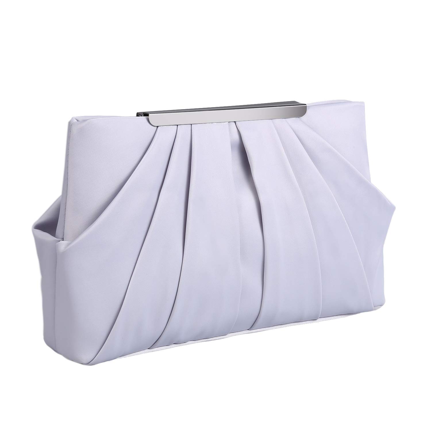 sioglam Classic Pleated Satin Clutch Bag Cross Body Evening Bag Elegant Matte Satin With Detachable Chain Strap for Women
