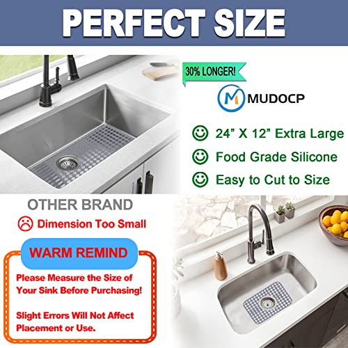 Sink Protectors for Kitchen Sink, Silicone Sink Mats for Bottom of Kitchen Sink Grid Accessory, 25.2'' x 13'' Non-Slip Kitchen Sink Mat for Farmhouse Stainless Steel Sink with Center & Rear Drain