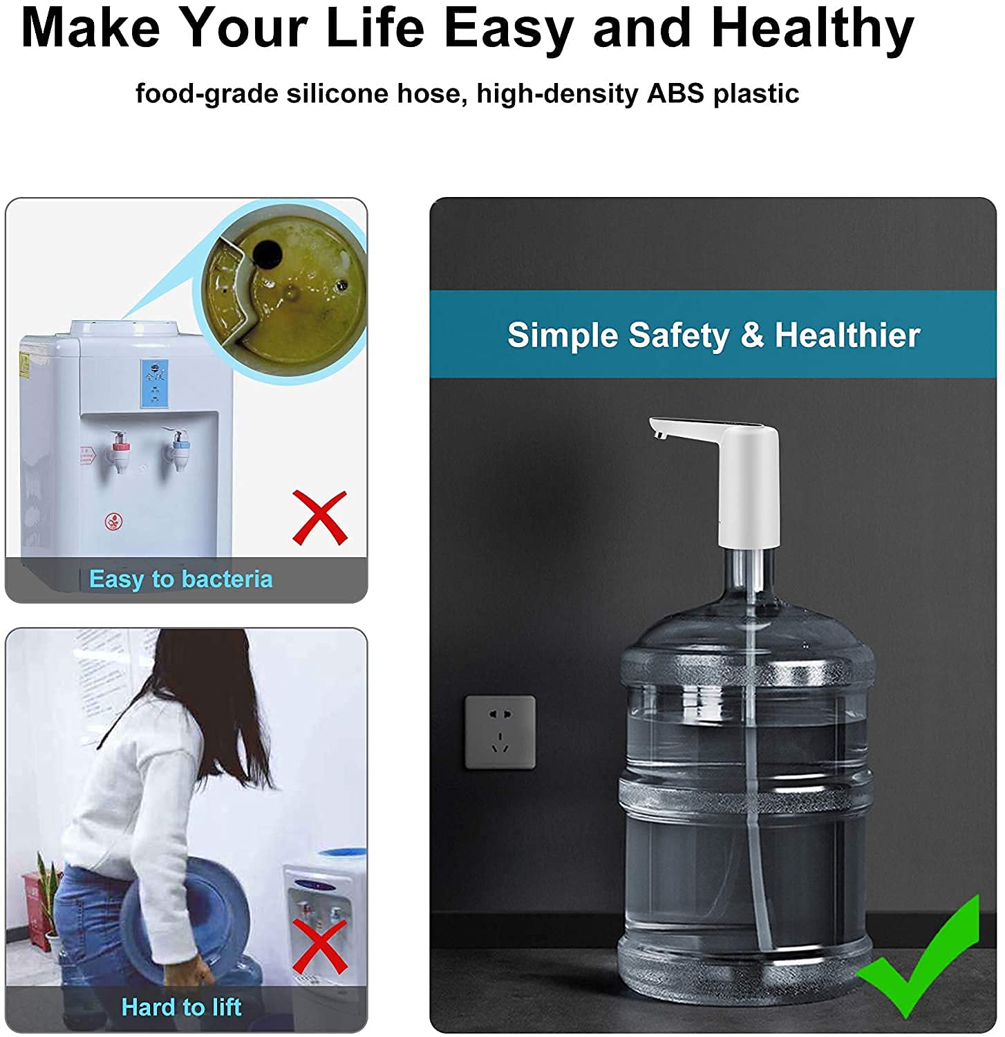Vshinic Water Bottle Dispenser, Water Bottle Pump for 5 Gallon Bottle with TDS Water Quality Tester, USB Charging Automatic Drinking Water Jug Pump for Home,Office, Camping ect (White)