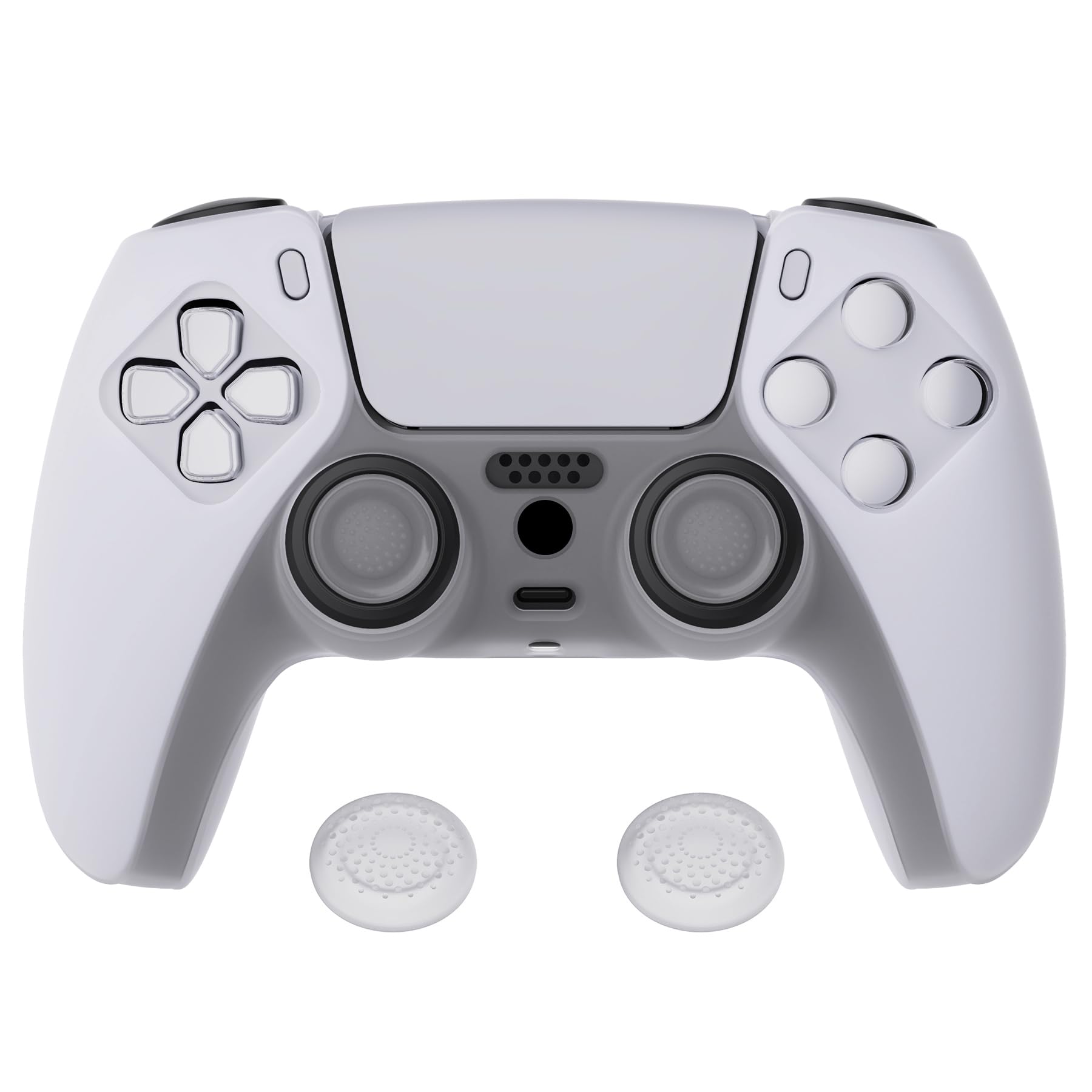 PlayVital Transparent Clear White Pure Series Anti-Slip Silicone Cover Skin for ps5 Controller, Soft Rubber Case for ps5 Wireless Controller with Clear White Thumb Grip Caps