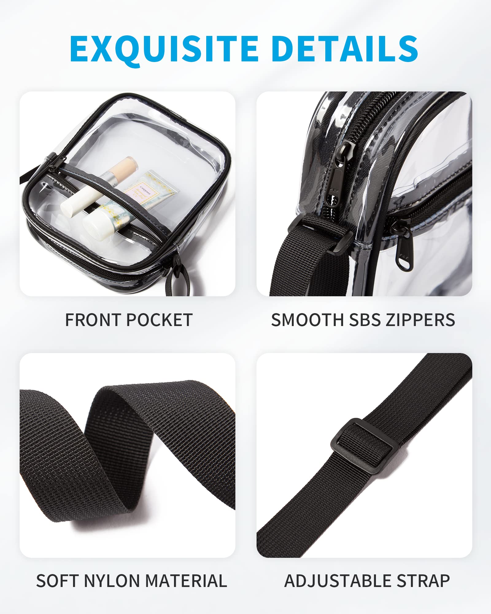 Vorspack 2 Packs Black Clear Purse Stadium Approved - Clear Bag Clear Crossbody Bag for Concerts Sports Festivals