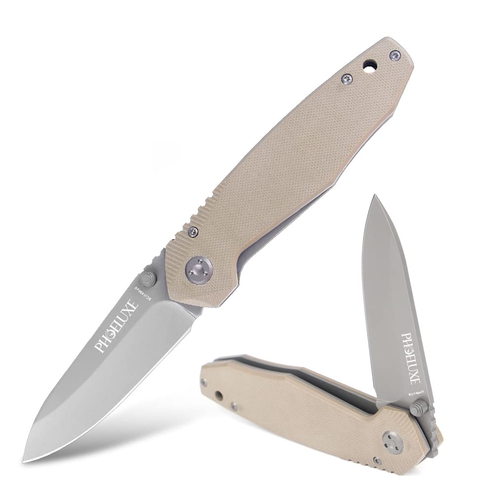PHOELUXE Pocket Folding Knife –EDC Knife,Tactical Knife,Hunting Knife. Primrose Yellow G10 Handle 8Cr14Mov Blade. Thumb stud Assisted Opening Knifes with Liner Lock and Pocket Clip. Good for Hiking,Indoor,Camping and Outdoor Activities