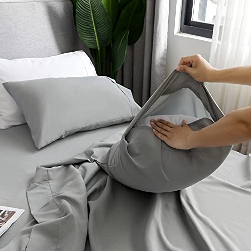 Plushii Twin Size Sheet Set, Luxury 4 Piece Twin Bedding Set Made of Ultra Soft High Thread Count Microfiber,Includes 1 Flat Sheet, 1 Fitted Sheet with Deep Pocket and 2 Pillowcases, Gray
