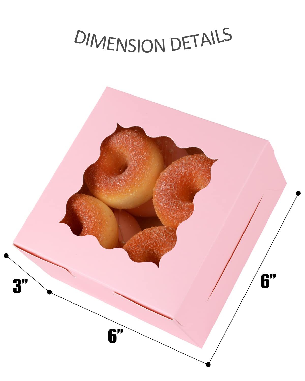 qiqee Pink Bakery Box with Window 60packs 6x6x3 Pink Cookie Boxes Pastry Box for Wedding Favor Birthday & Party