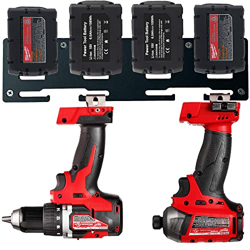 SZWJT-LV Battery Holder, Milwaukee M18 Battery 4X, Wall Display Hook Holder, M18 Battery 4Bit Power Tool Storage, Wall Display Hook Holder (Aluminum Material)
