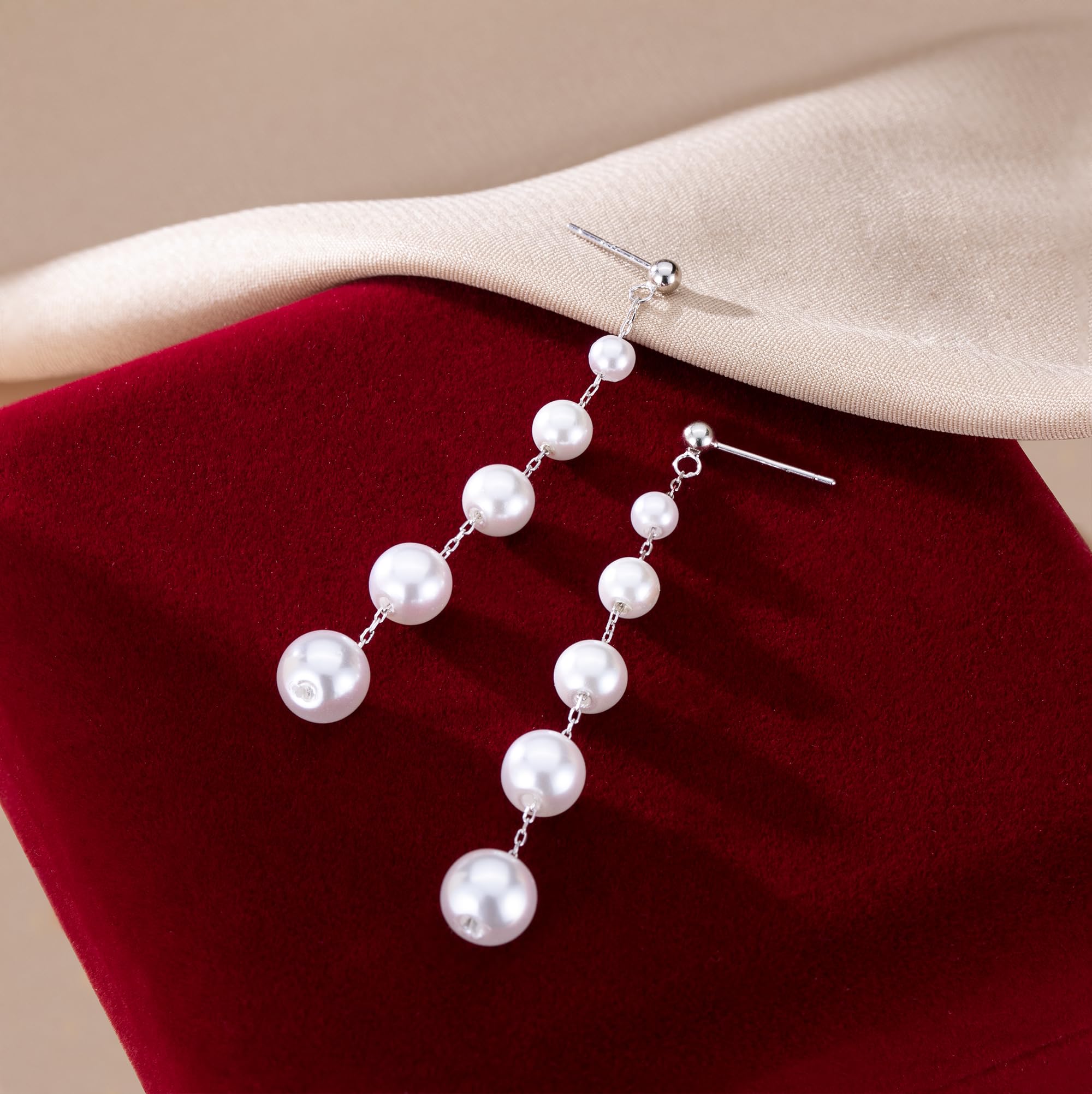 SLUYNZ Sterling Silver Pearl Earrings Dangle for Women Teen Girls Wedding Pearl Dangling Earrings Ball Studs (A-Silver)