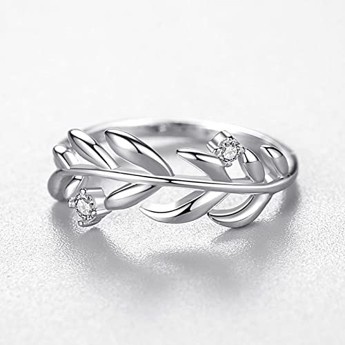 Musihy Sterling Silver Ring for Women, Cubic Zirconia Engagement Ring Leaf Zircon Ring Silver Ring Size 5