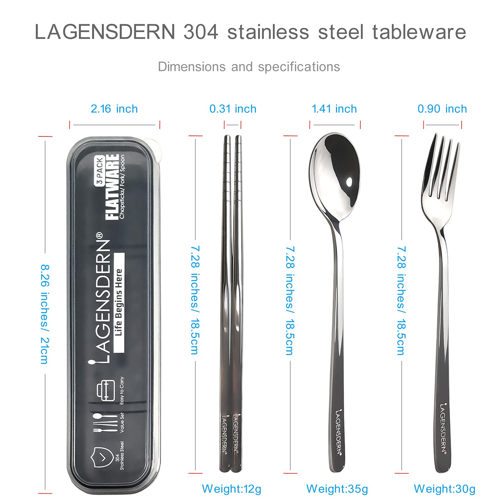 Premium Travel Utensils Set, Stainless Steel Cutlery Set, Reusable Flatware, Chopsticks Fork Spoon Silverware Set, Pocket Utensils for Picnic, Camping and Travel,Straws and Cleaning Brush