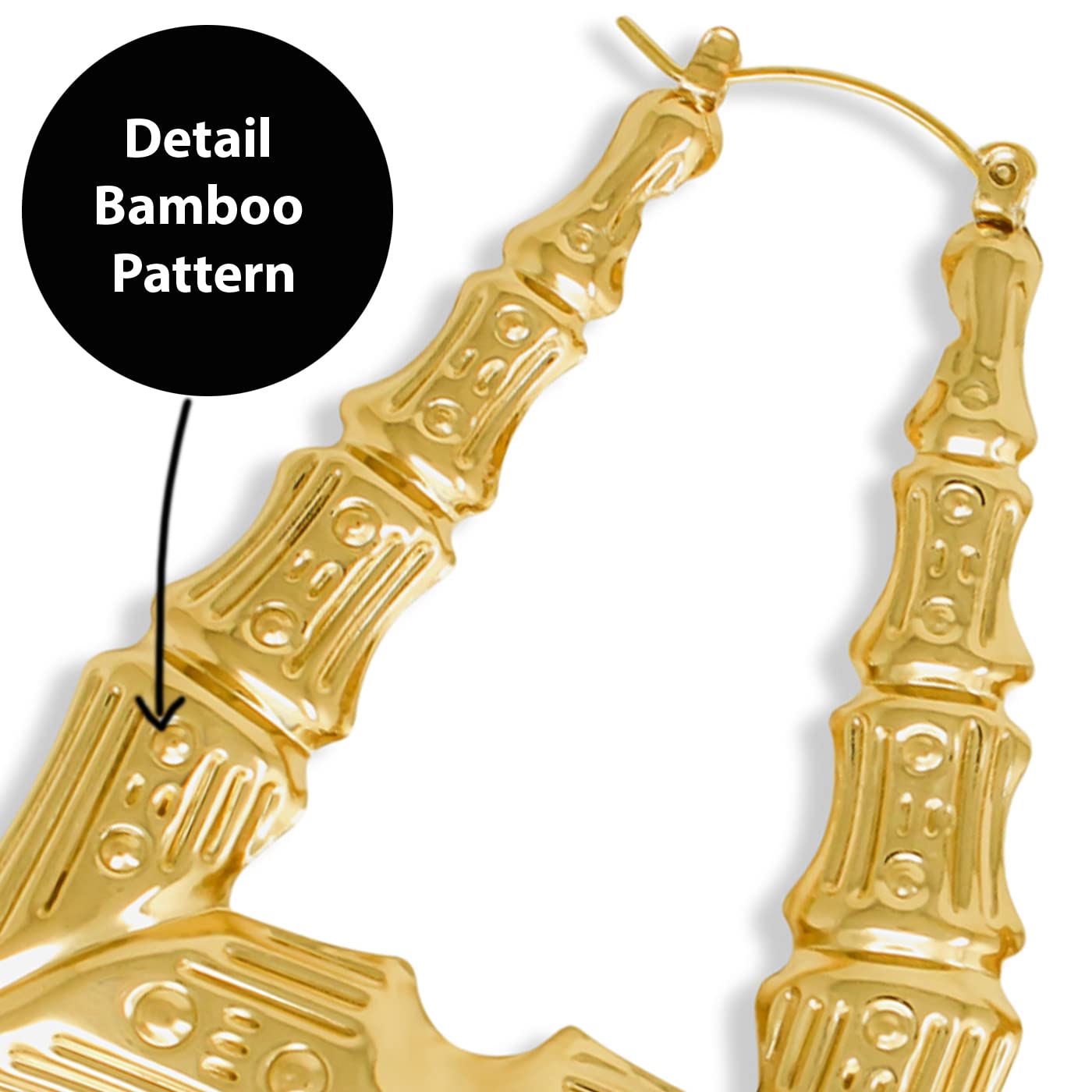 Pnk Trend Gold Tone Hollow Casting Hip-Hop Oversized Triangle Bamboo Large Hoop Earrings for Women, 50 mm/ 2 Inches with Gift Jewelry Box