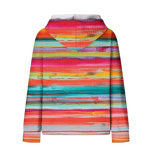 KSODFNXH hoodies for women casual trendy Striped Printed Plaid long sleeves tops with pockets fall drawstring sweatshirts