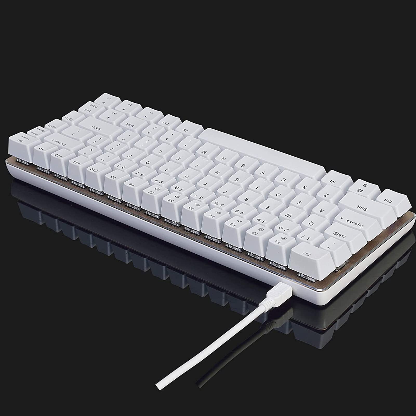 Lomiluskr AK33 Wired Mechanical Keyboard, 82-Keys Compact Mechanical Gaming Keyboard with Anti-ghosting Keys, Small and Portable (Black Switch/Blue Backlight, White)
