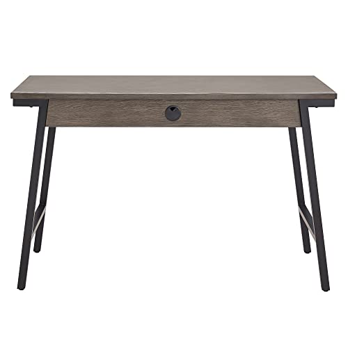 Leick Home 11400-GR Empiria Mixed Metal and Wood Computer Desk with Dropfront Keyboard, 1-drawer, Gray