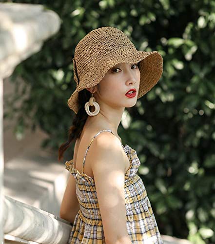 MarJunSep 2 Pieces Foldable Packable Wide Brim Floppy Straw Sun Hat Summer Beach Hat for Women Girl UV Protection Hat (Beige & Khaki)