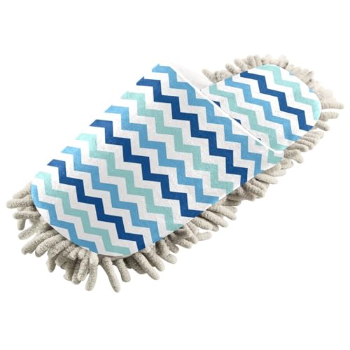 Kigai Blue Mint Chevron Microfiber Cleaning Slippers, Washable Cleaning Mop Shoes Floor Cleaning Tool for Women Men, M