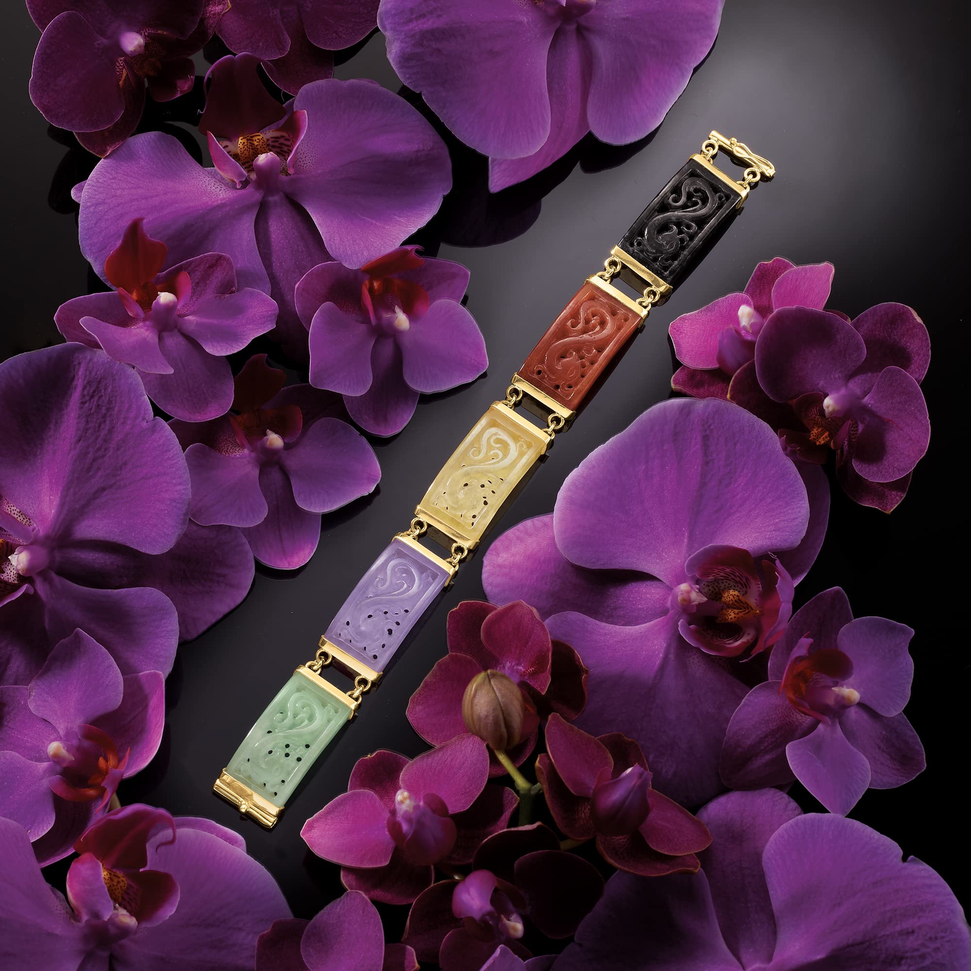 Ross-Simons Multicolored Jade Dragon Bracelet With 18kt Gold Over Sterling. 8 inches