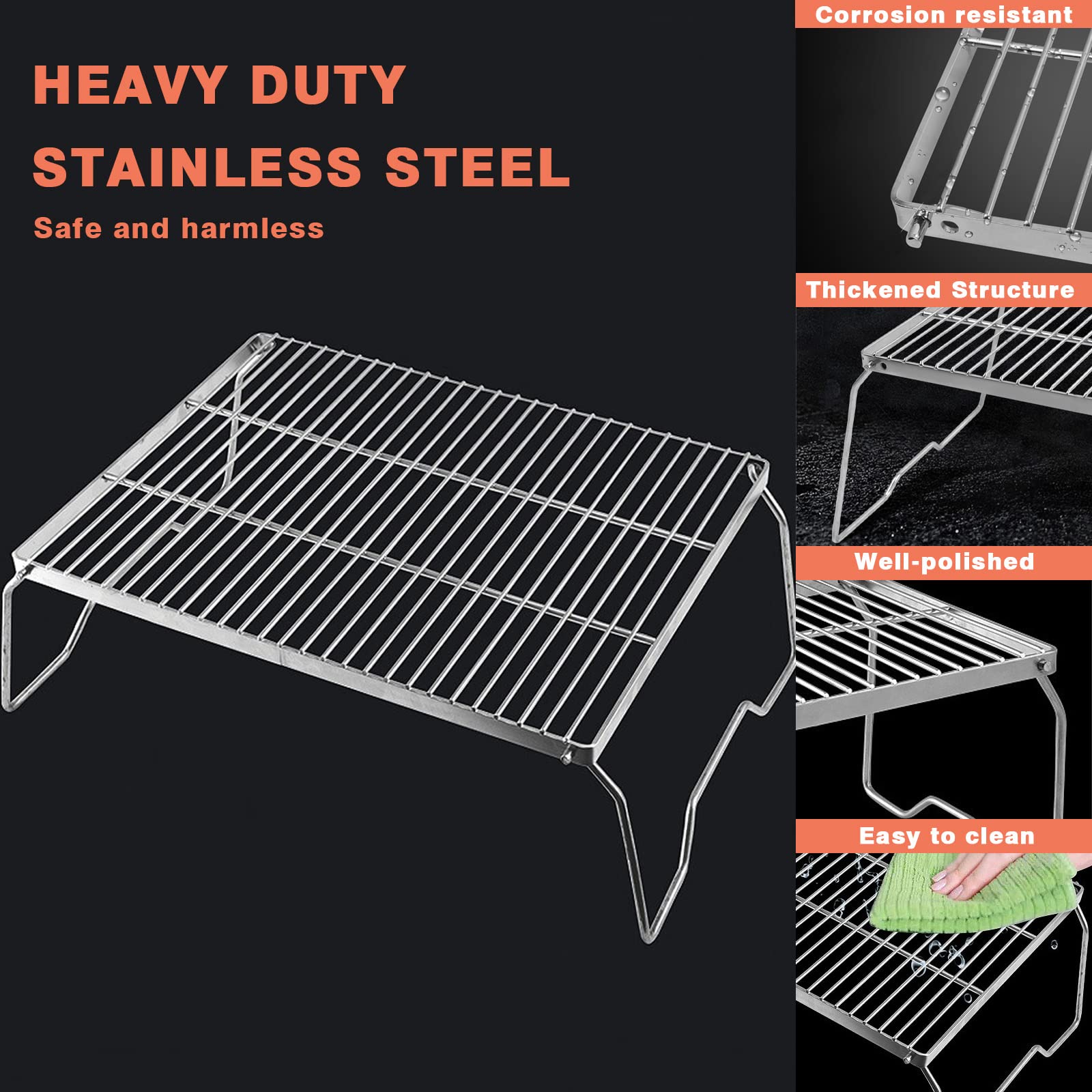 Puraville Foldable Camping Grill, Large Size Heavy Duty 304 Stainless Steel Grill with Campfire Windshield Set