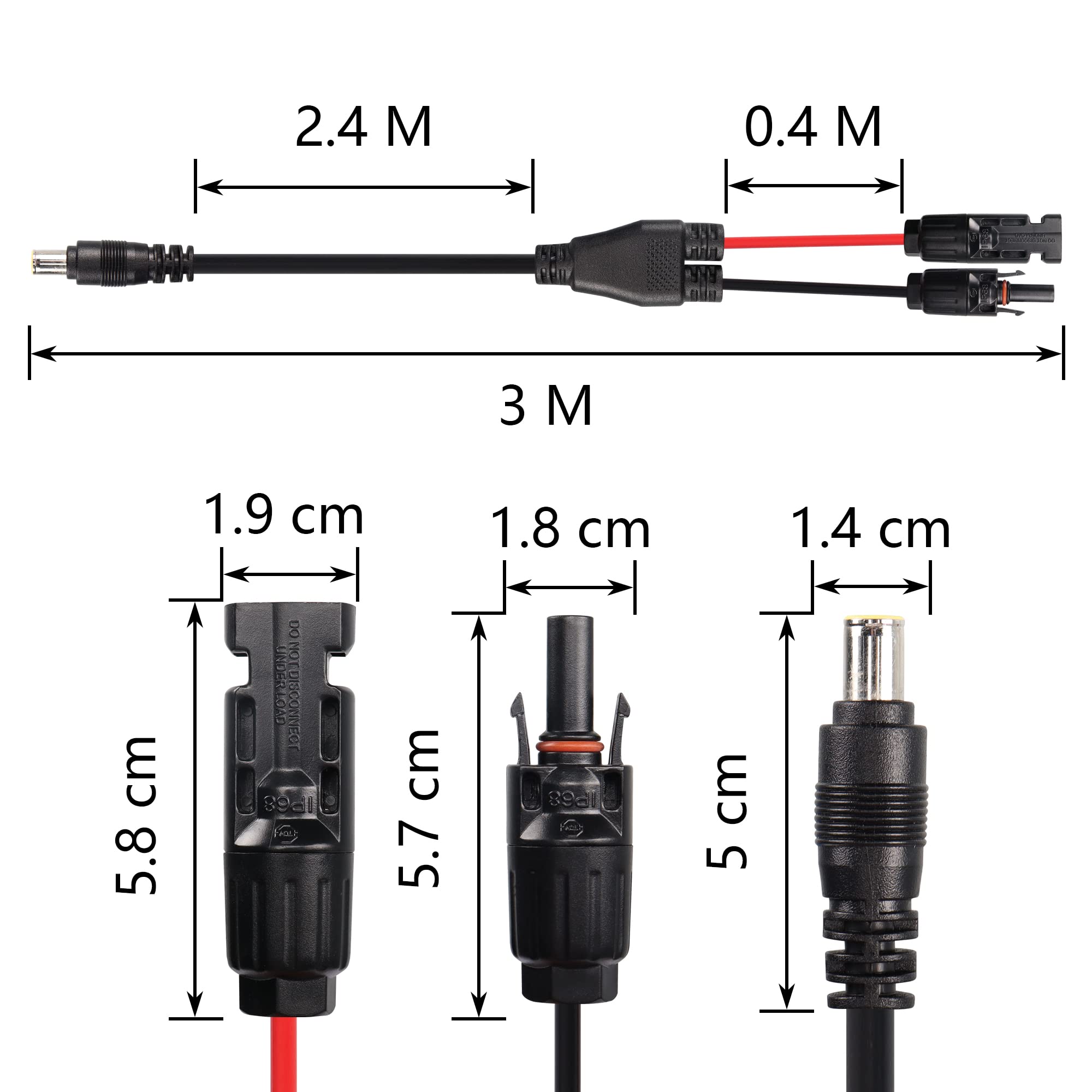 SinLoon Solar Panel Connector to DC 8mm Adapter Cable, IP68 Waterproof Y Branch Solar Extension Cable, with 5.5x2.5mm Converter Solar Cable for Solar Generator Portable Power Station (3M DC 8mm)