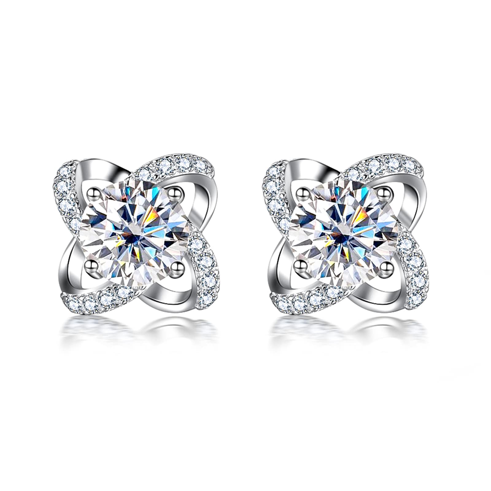 Raivari 2ct Moissanite Halo Ring,D Color VVS1 Lab Created Diamond 925 Sterling Silver Round Cut Moissanite Side Stone Earrings for Women with GRA Certificate