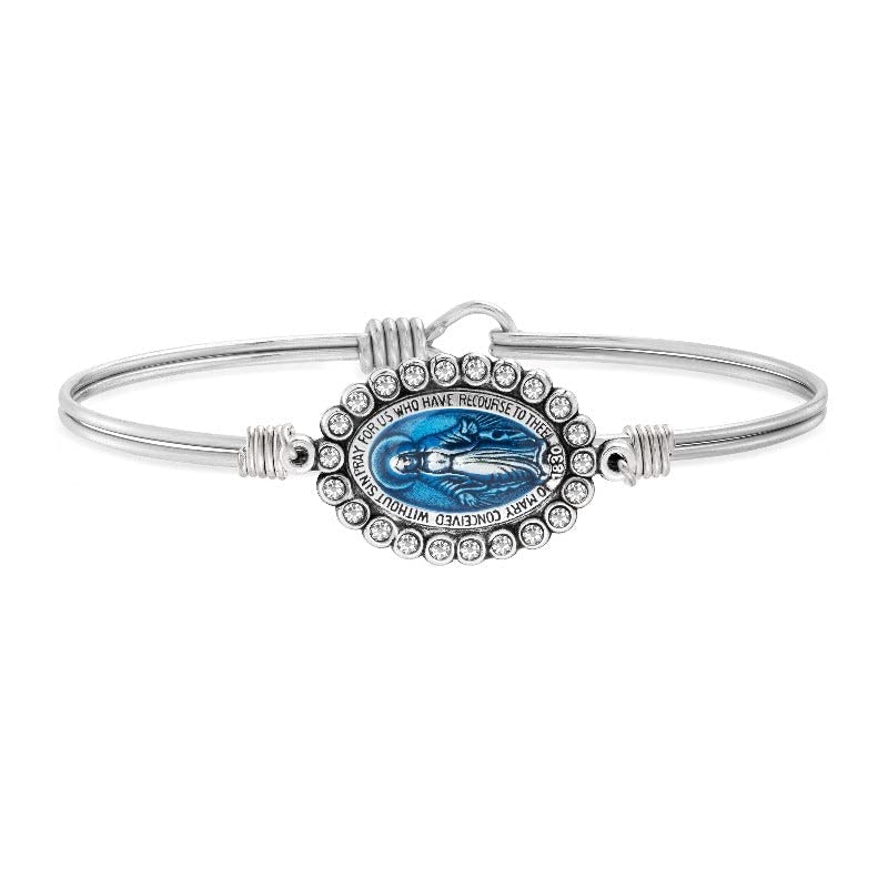 Luca + Danni Crystal Miraculous Bangle Bracelet with Blue Epoxy For Women - Brass Tone Petite Size Made in USA