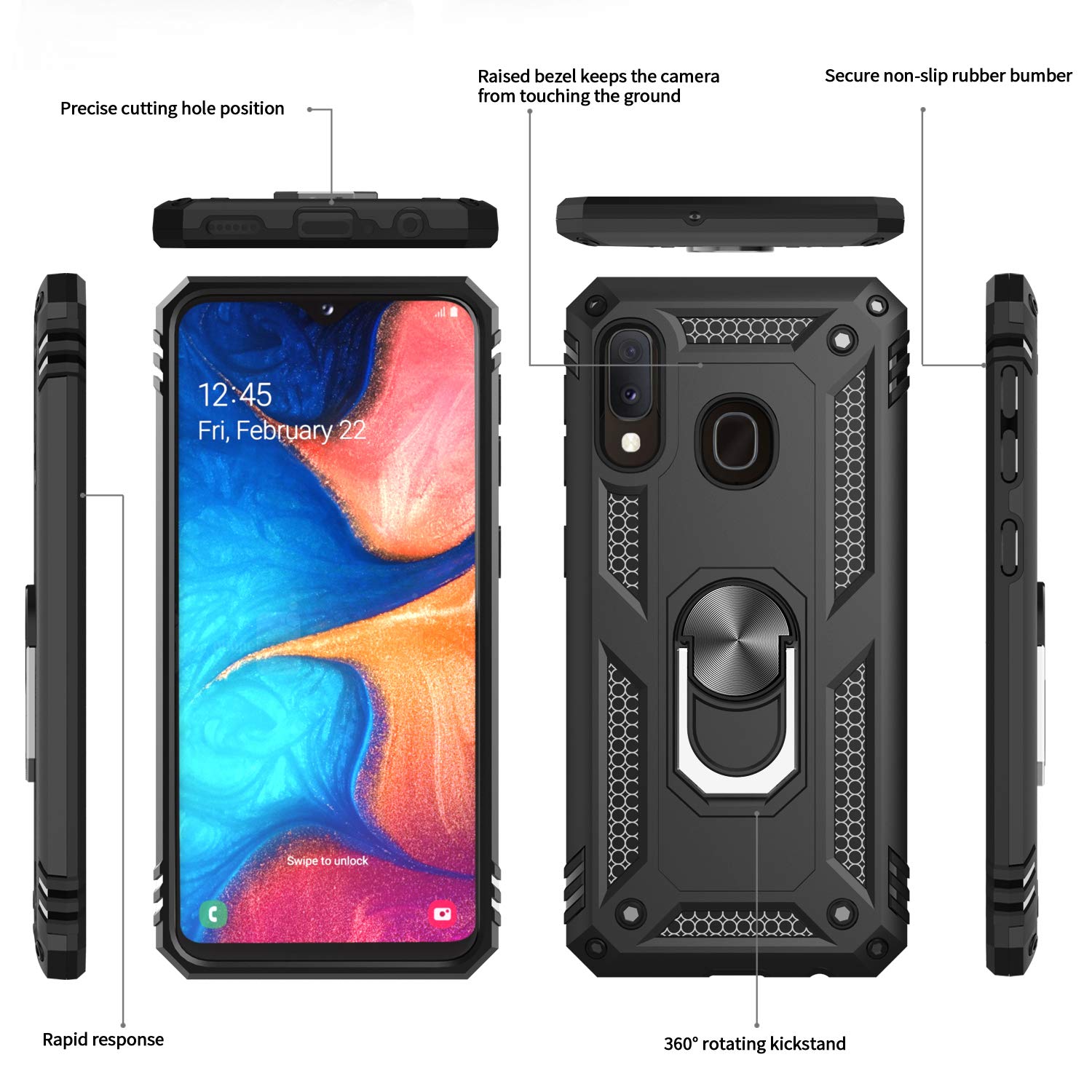 LeYi Compatible for Samsung Galaxy A20/ A30 Case (Not Fit A20S) with Tempered Glass Screen Protector, [Military-Grade] Magnetic Car Mount Kickstand Phone Cover Case for Samsung A20/ A30 (Black)