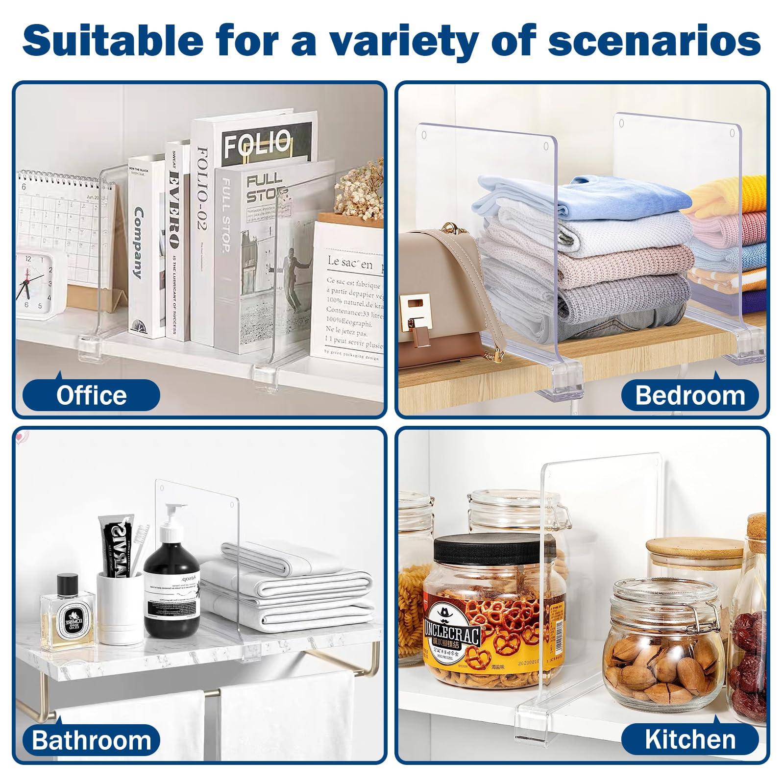 YOKAMIRA 6 PCS Shelf Dividers for Closet Organization,Durable Acrylic Clear Closet Shelf Divider for Shelves Shelf Organizer for Closet Shelf Organizer for Wood Closet Separator Clear