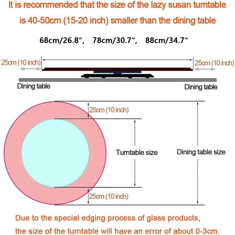 MegLob Tempered Glass Lazy Susan Turnable for Dining Table, 8Mm Thickness Marbled Lazy Susan, Public Rotating Serving Tray, Blue Lazy Susan Turnable, Restaurant Props,A⌀68cm/26.8"