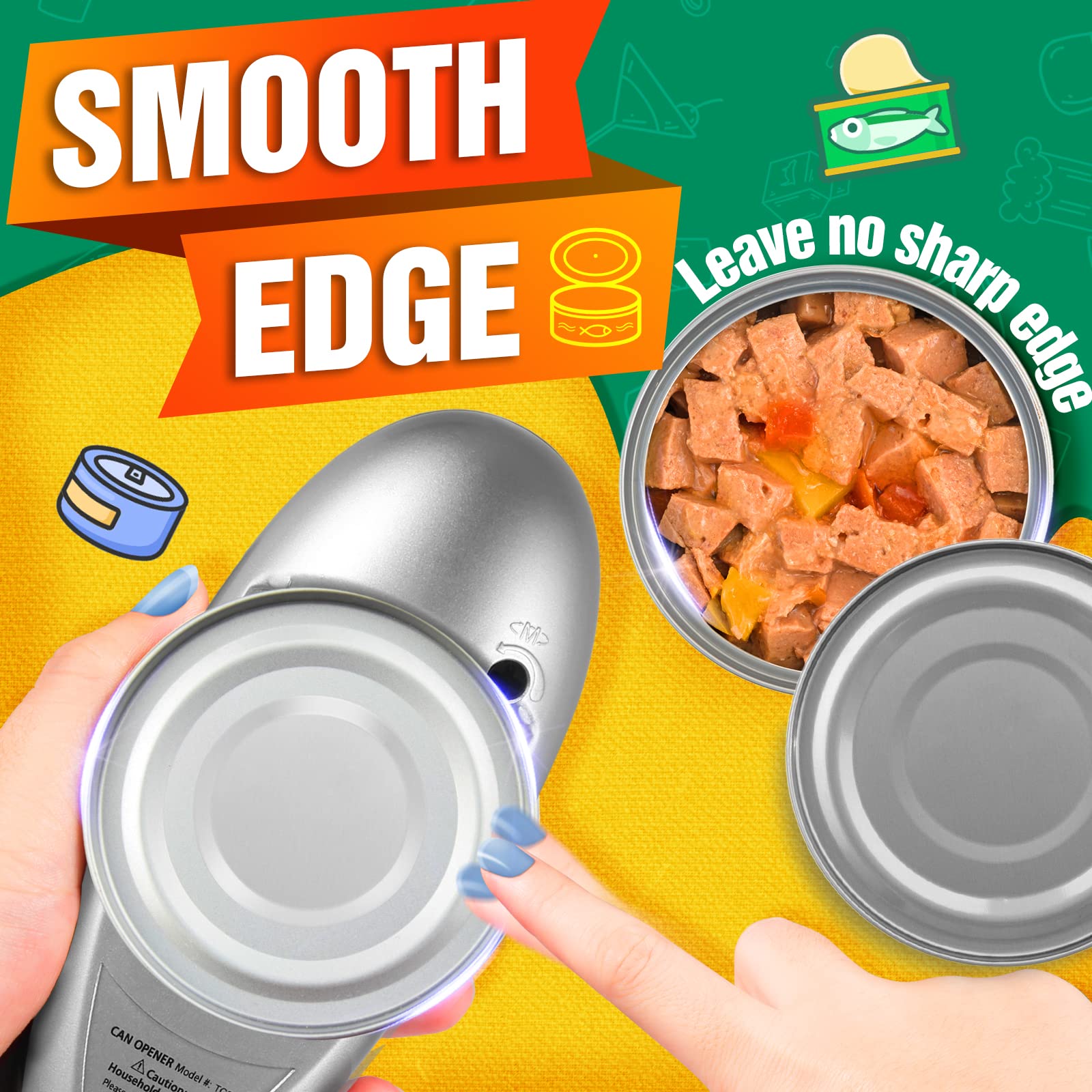 No Sharp Edges Electric Can Opener Automatic Opens Most of Cans,One Touch Switch with Ergonomic Design,Electric for Kitchen,Best Kitchen Gadget,Arthritis and Seniors,Sliver